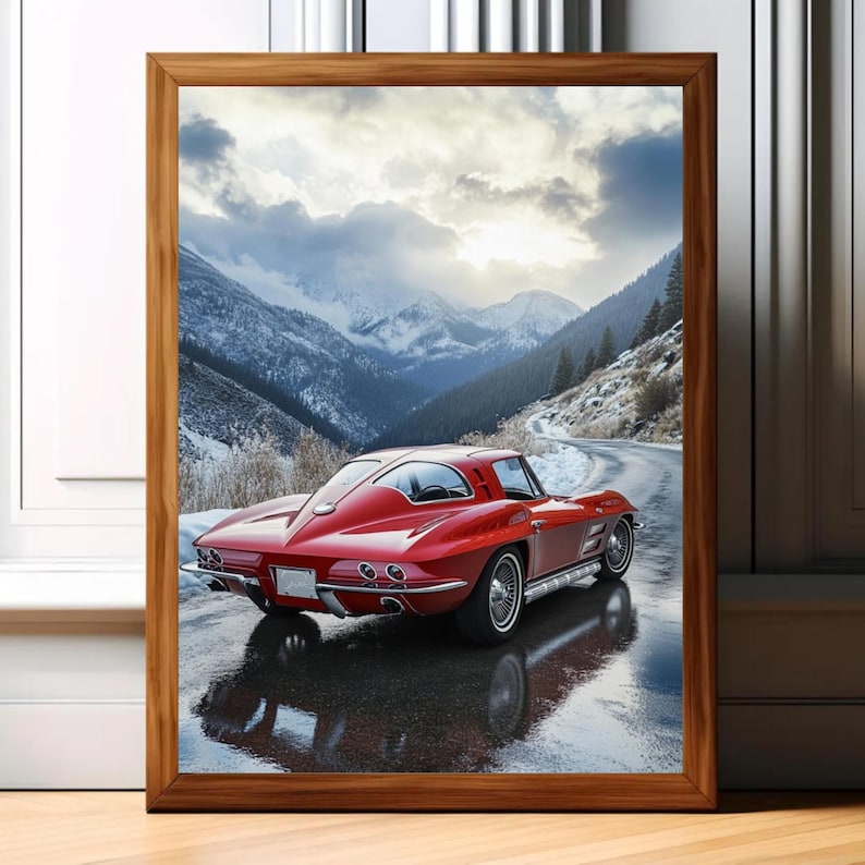 Red Corvette Stingray Digital Download Poster, 1963 Split Window Vette ...
