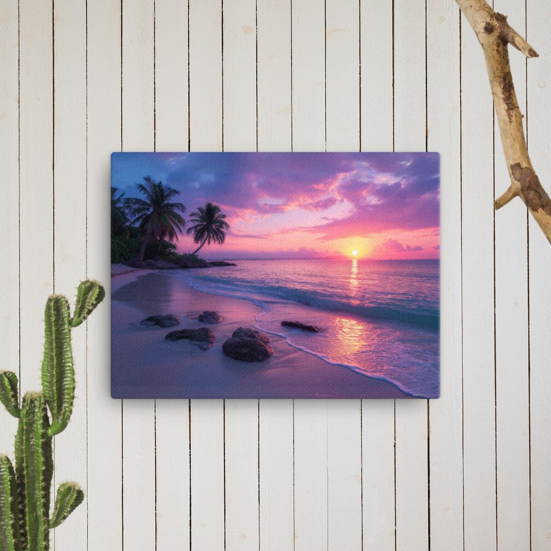 Canvas Beach Sunset Palm Trees Sandy Beach Gift - Etsy