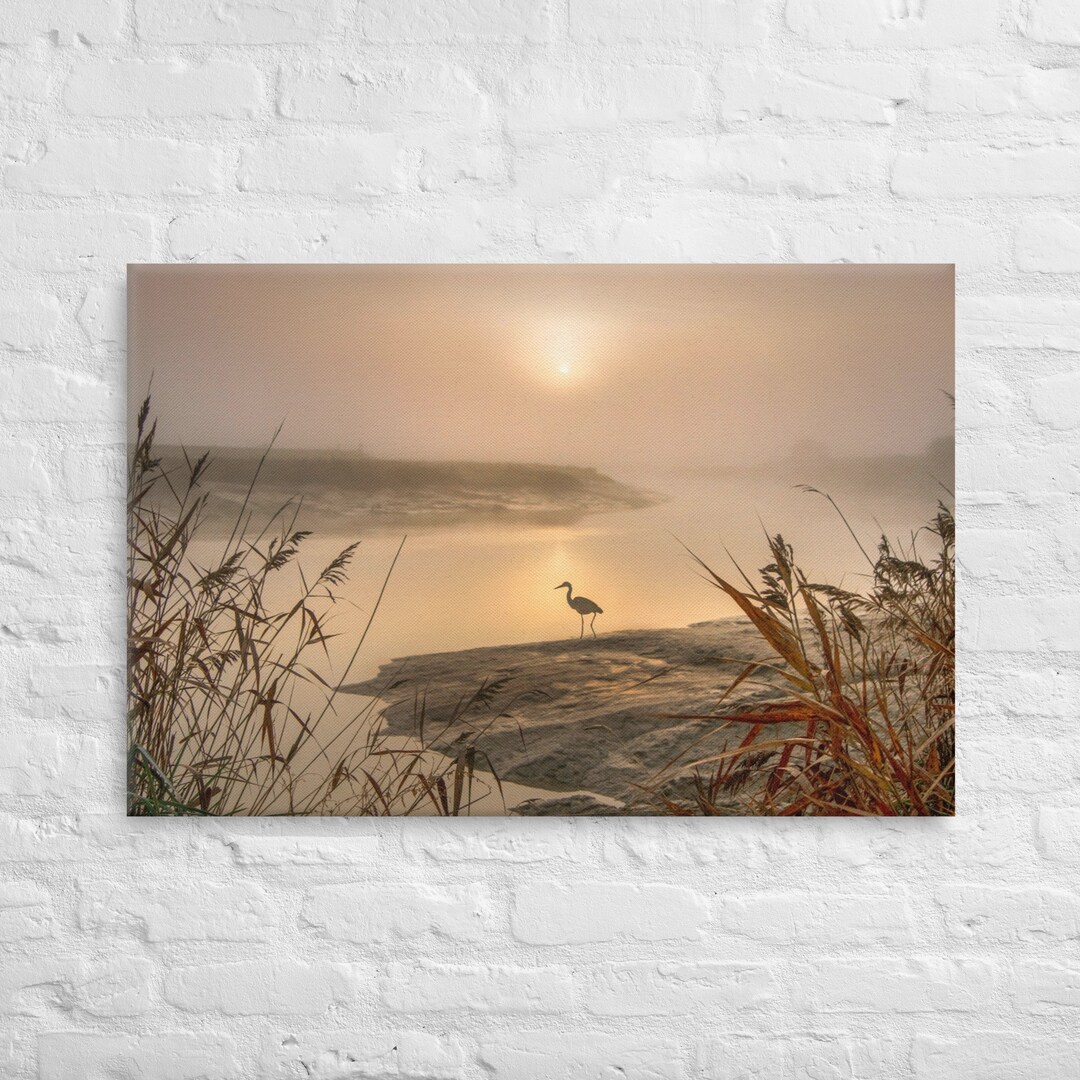 Canvas Gray Heron Heron Bird Sunset - Etsy