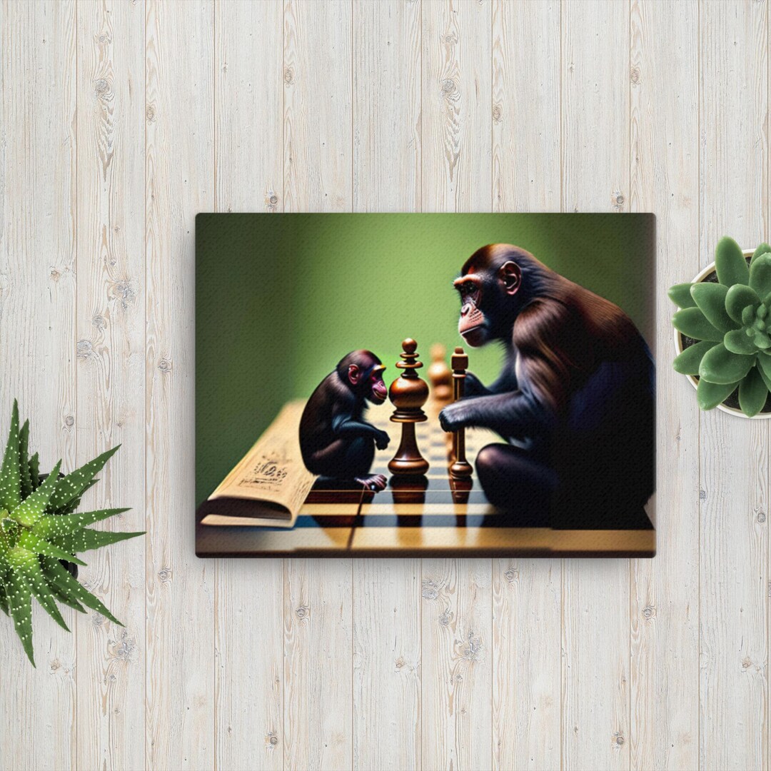 Canvas Chimpanzees Playing Chess Monkeys Artwork Fantasy Gift Ai Art Ai ...