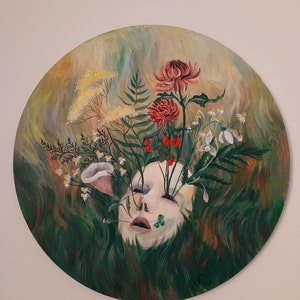 Round Painting Interior Wall Decor Wall Art Floral Painting Flower Wall ...