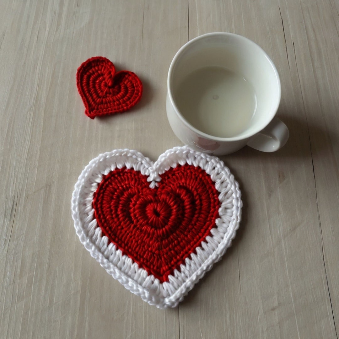 Crochet Heart Coaster Pattern, Crochet Coaster Pattern, Heart Coaster ...