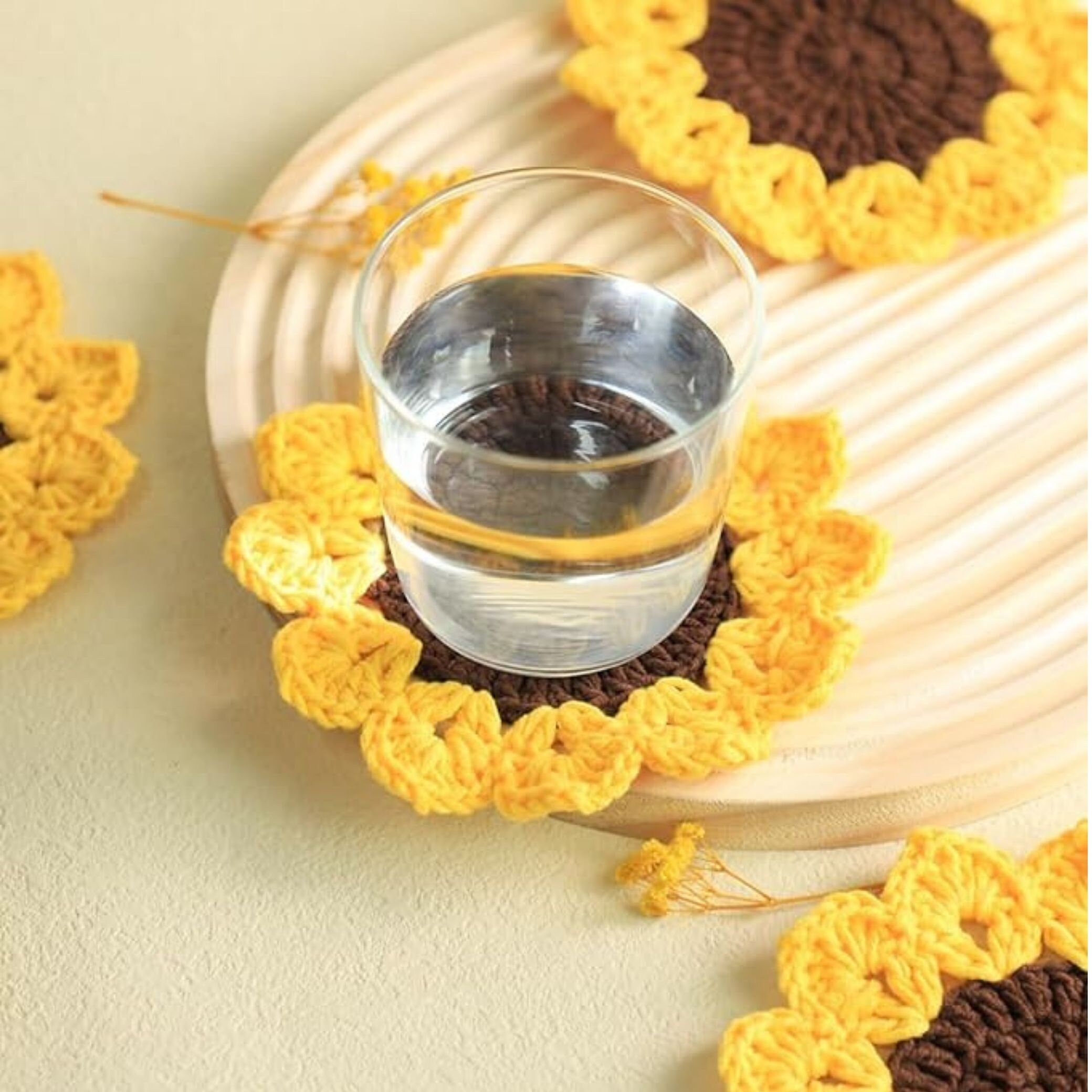 Crochet Sunflower Coaster Pattern Sunflower Coaster Crochet Sunflower ...