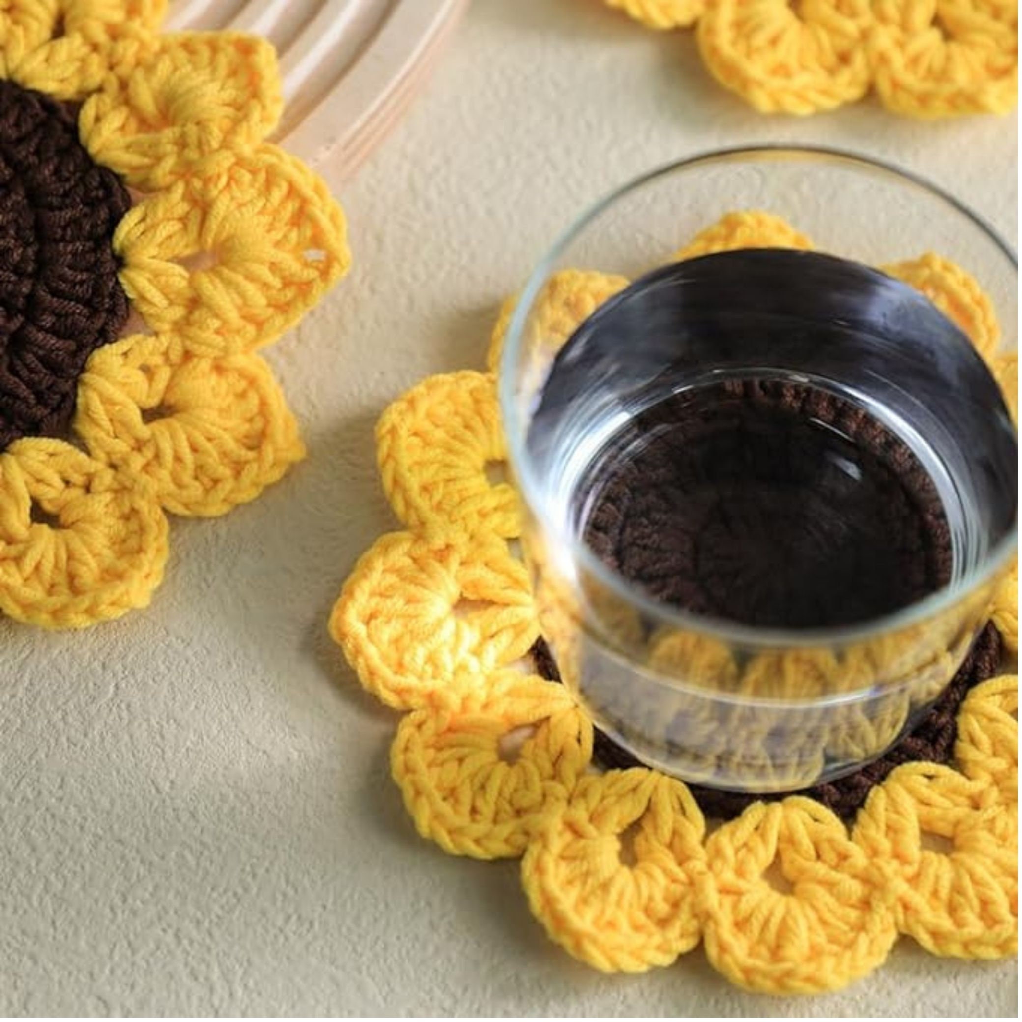 Crochet Sunflower Coaster Pattern Sunflower Coaster Crochet Sunflower ...