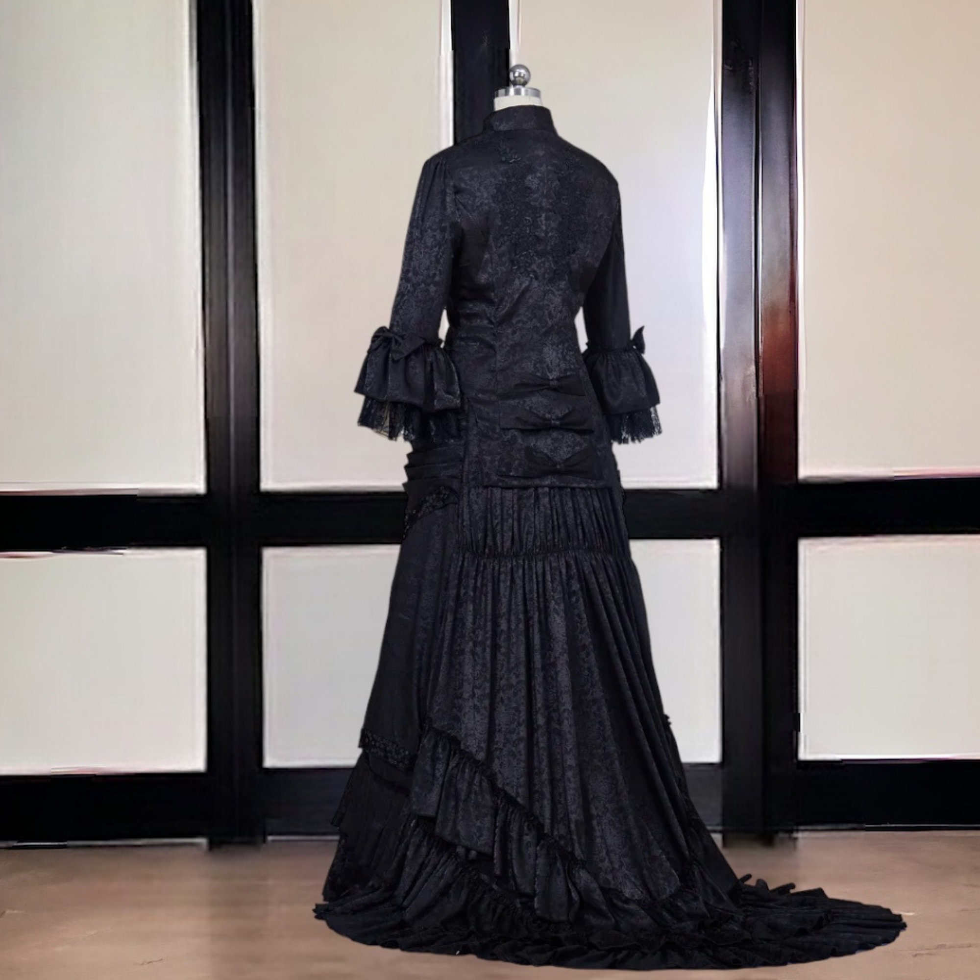 Black Victorian Mourning Gown, Gothic Victorian Funeral Attire, Black ...
