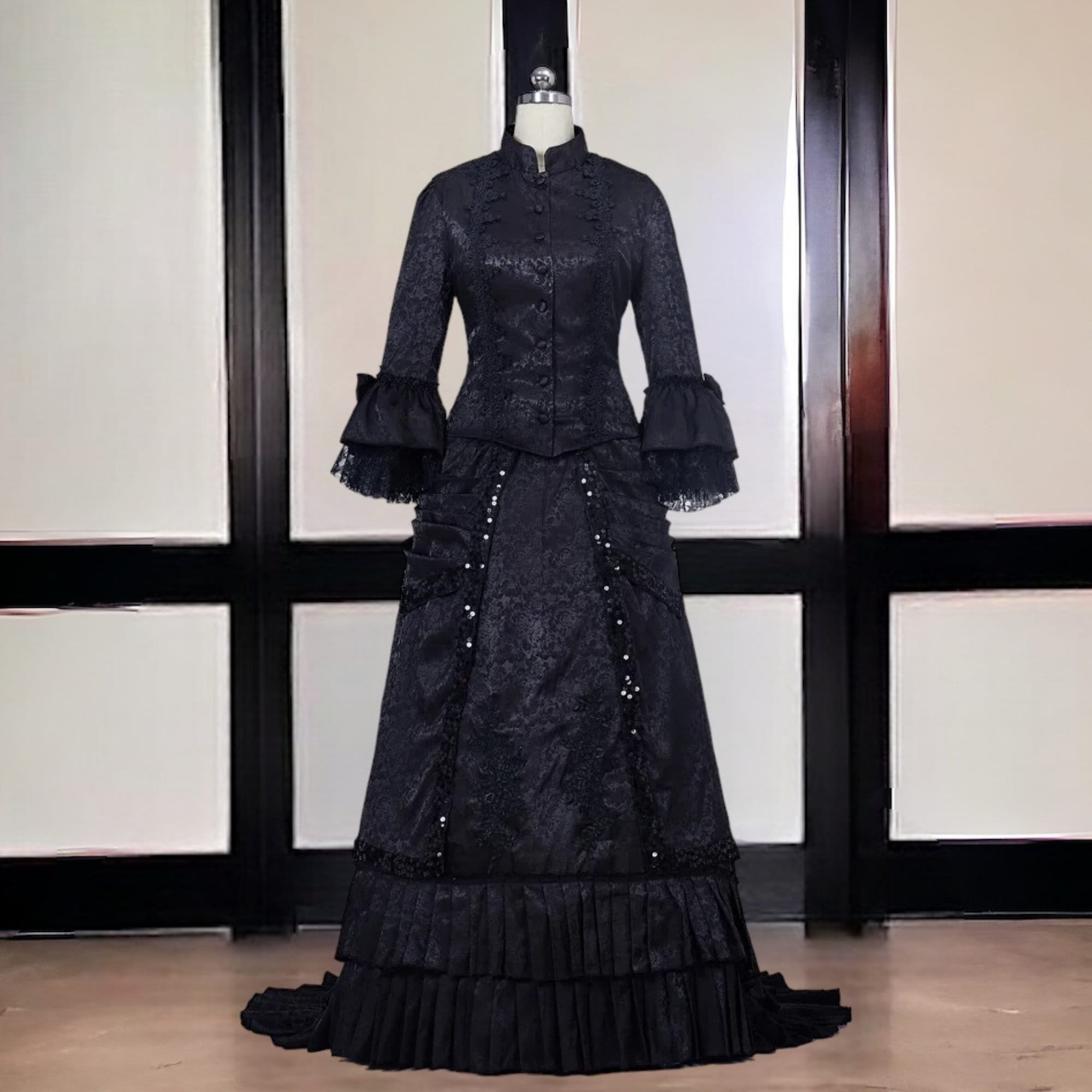 Black Victorian Mourning Gown, Gothic Victorian Funeral Attire, Black ...