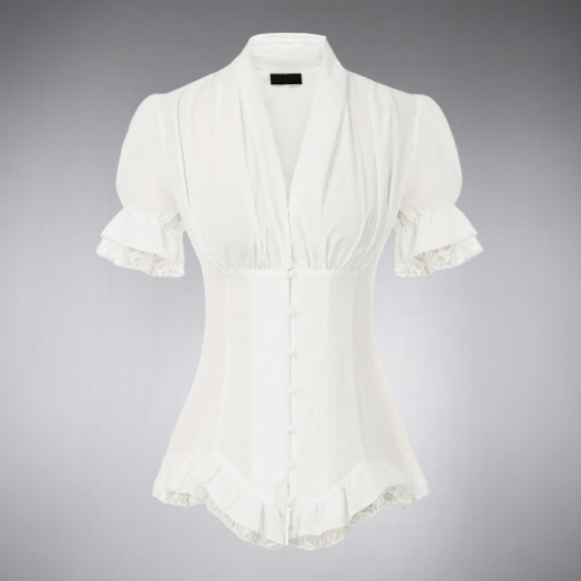 Victorian Style Ruffle Blouse, Gothic Short Sleeve Button up Shirt ...