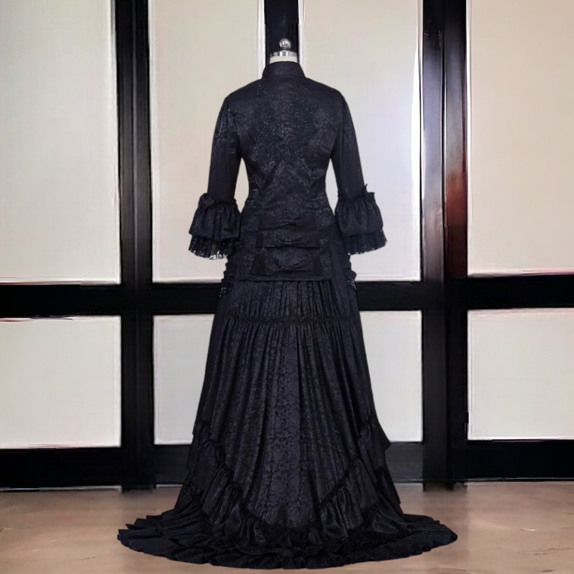 Black Victorian Mourning Gown, Gothic Victorian Funeral Attire, Black ...