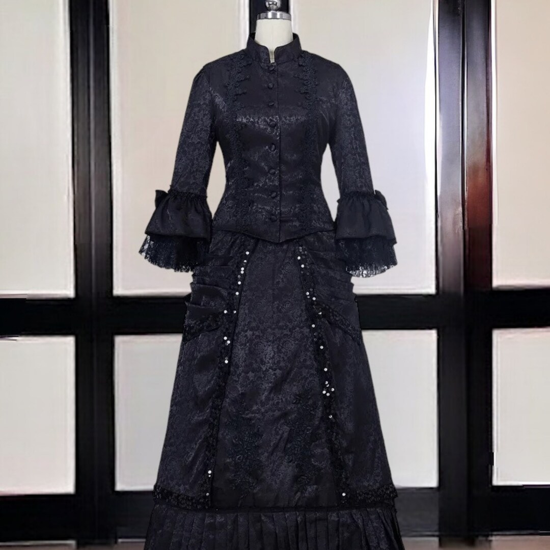Black Victorian Mourning Gown, Gothic Victorian Funeral Attire, Black ...