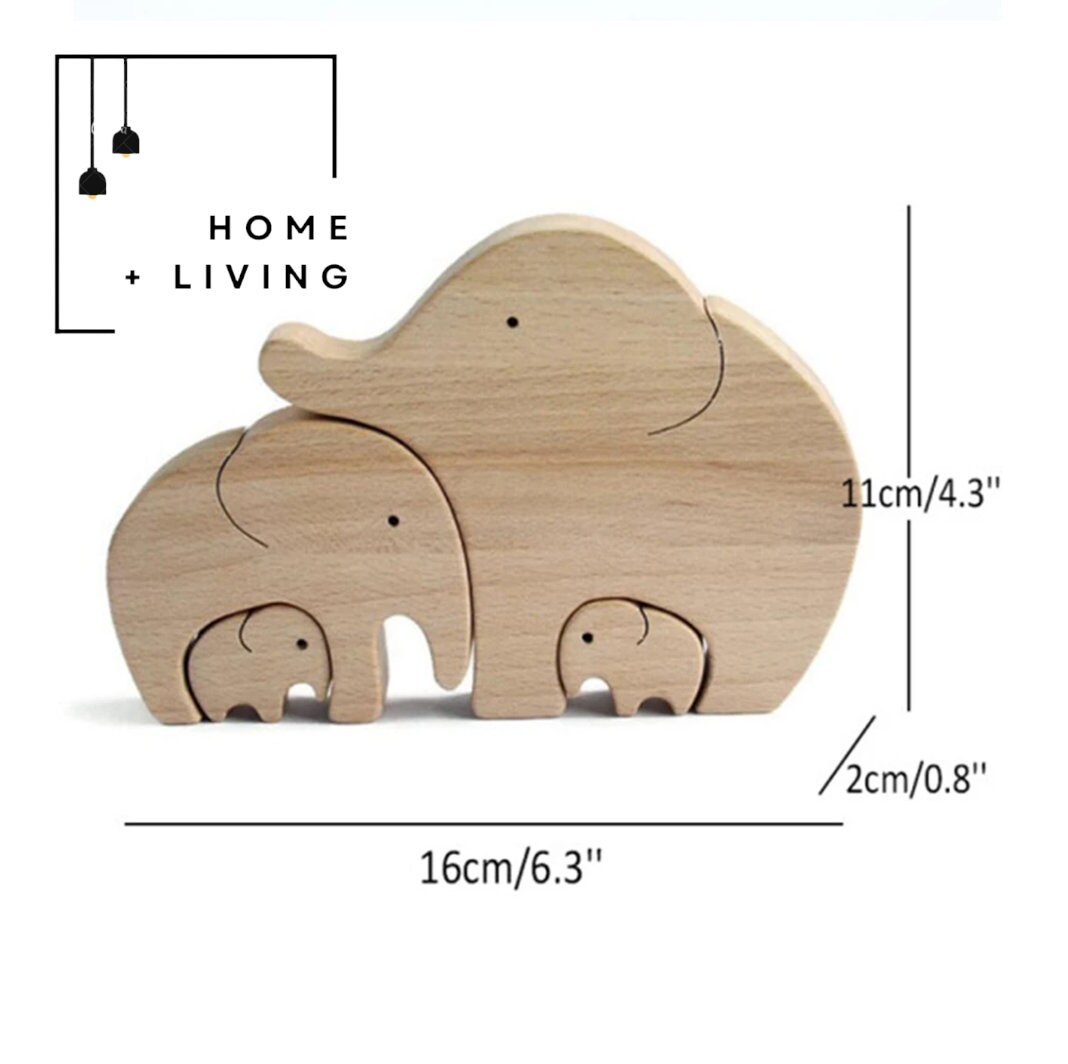 Wooden Elephant Family Puzzle Figurine Nordic Decor Wood Crafts Mother ...