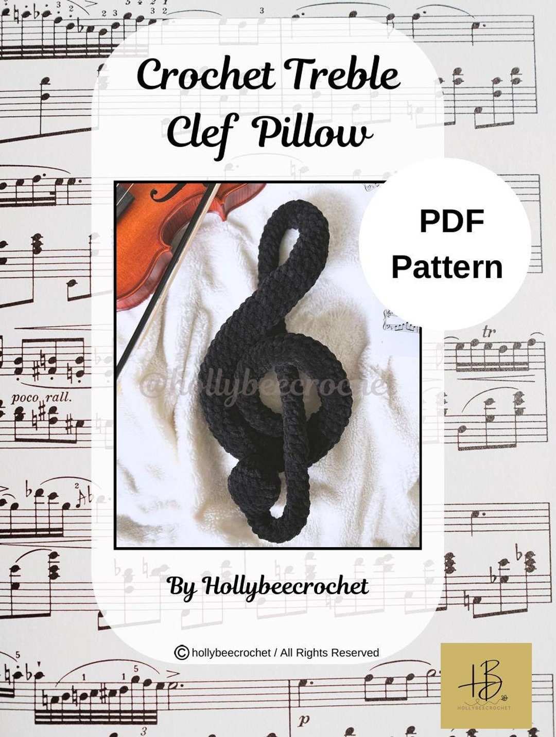 Crochet Treble Clef Pillow PDF Pattern | Crochet Treble Clef ...