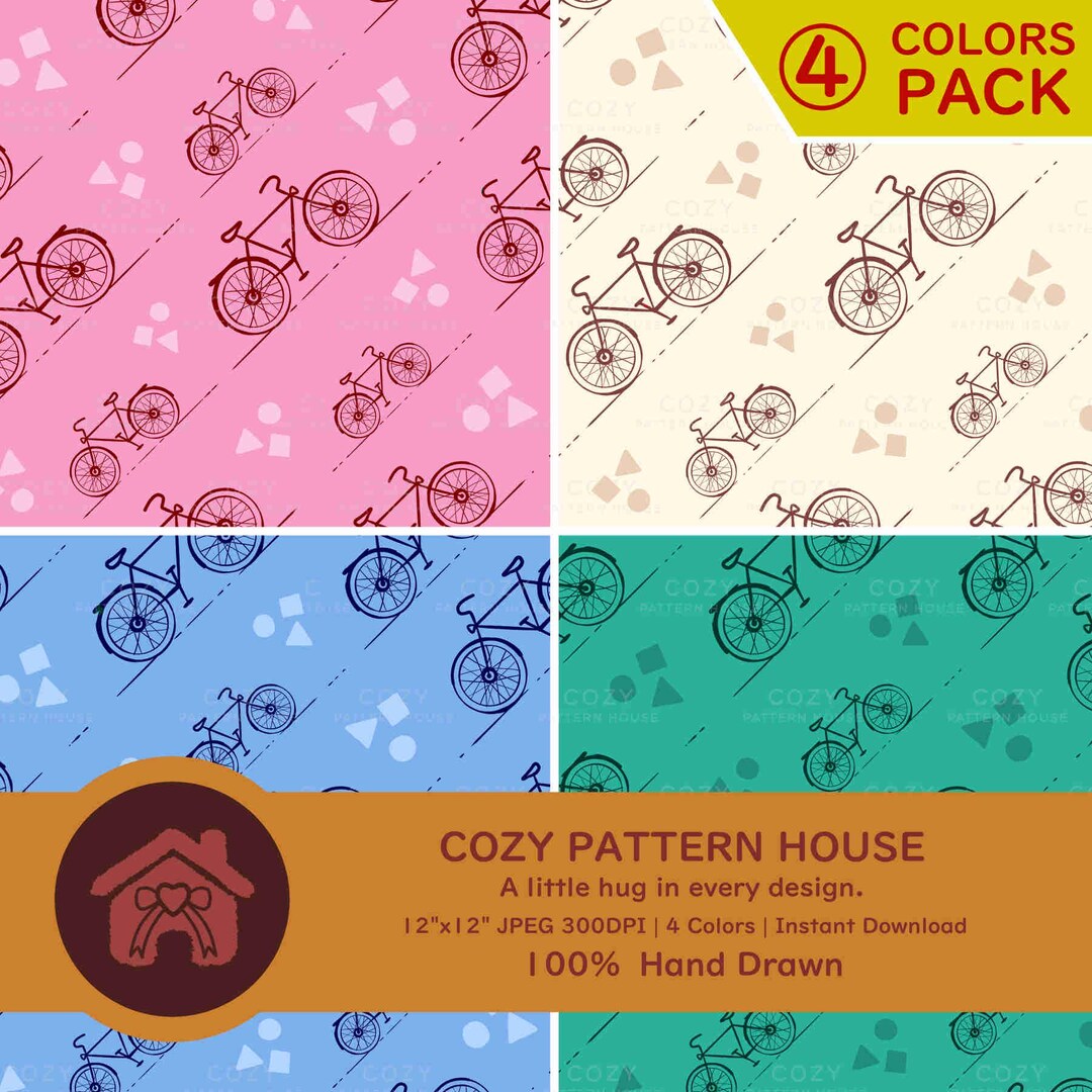Bicycle Seamless Pattern – Vintage Line Art With Geometric Shapes – 4 ...