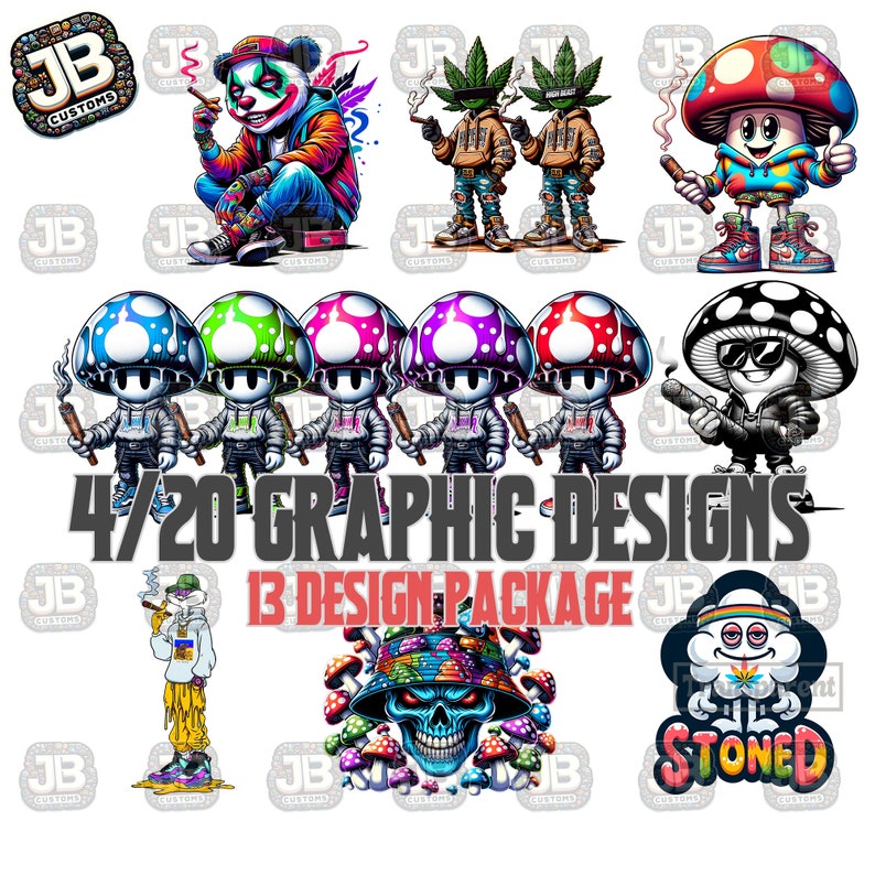 4/20 Graphic Designs Bundle | Trippy Mushrooms | Skulls | Legalize Weed ...