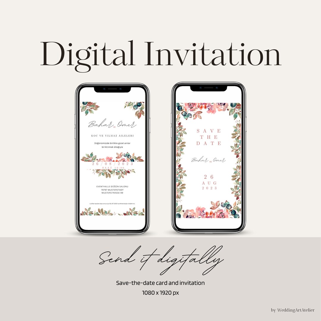 Digital Wedding Invitation and Save-the-date Flower Design | Dügün ...