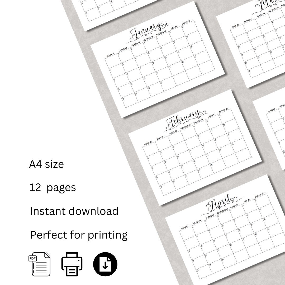 2024 Calendar, Monthly Calendar, Printable Calendar, Minimalist ...