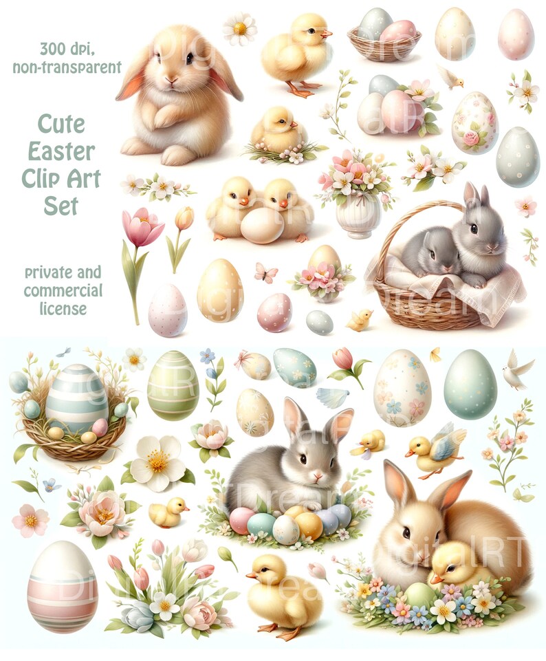 Cute Easter Clipart - 2 Pages, High Quality, Jpgs - Digital Download ...