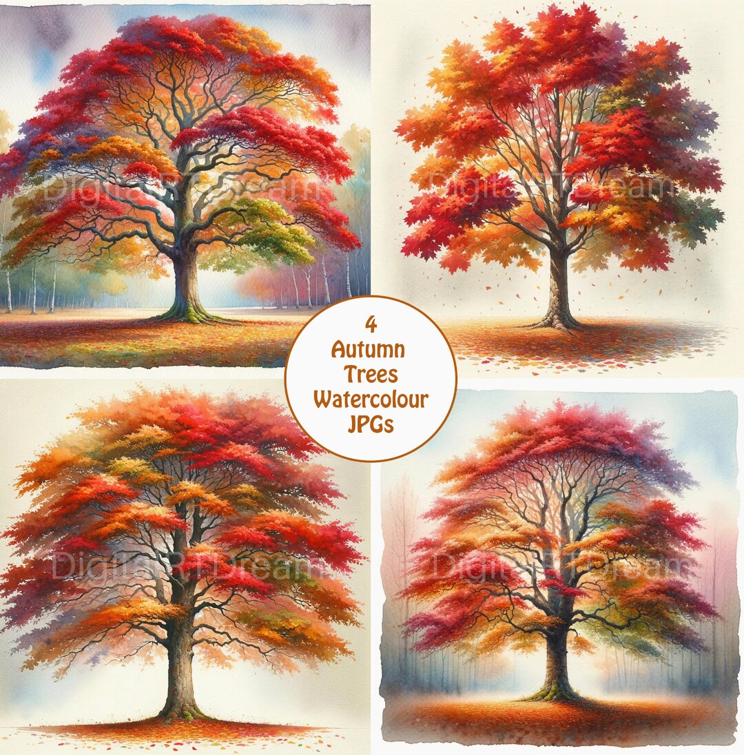 4 Watercolour Autumn Tree Images - Jpgs Digital Download - Journals ...