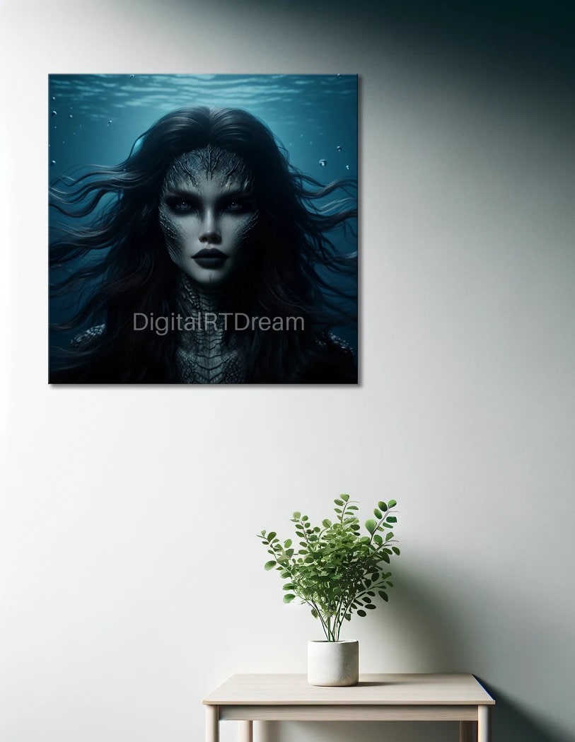 Mysterious Dark Mermaid Creepy Art High Resolution JPG Digital Download ...