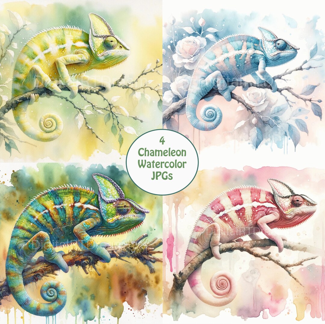 4 Chameleon Watercolour Images - Jpgs - Digital Download - Journals ...