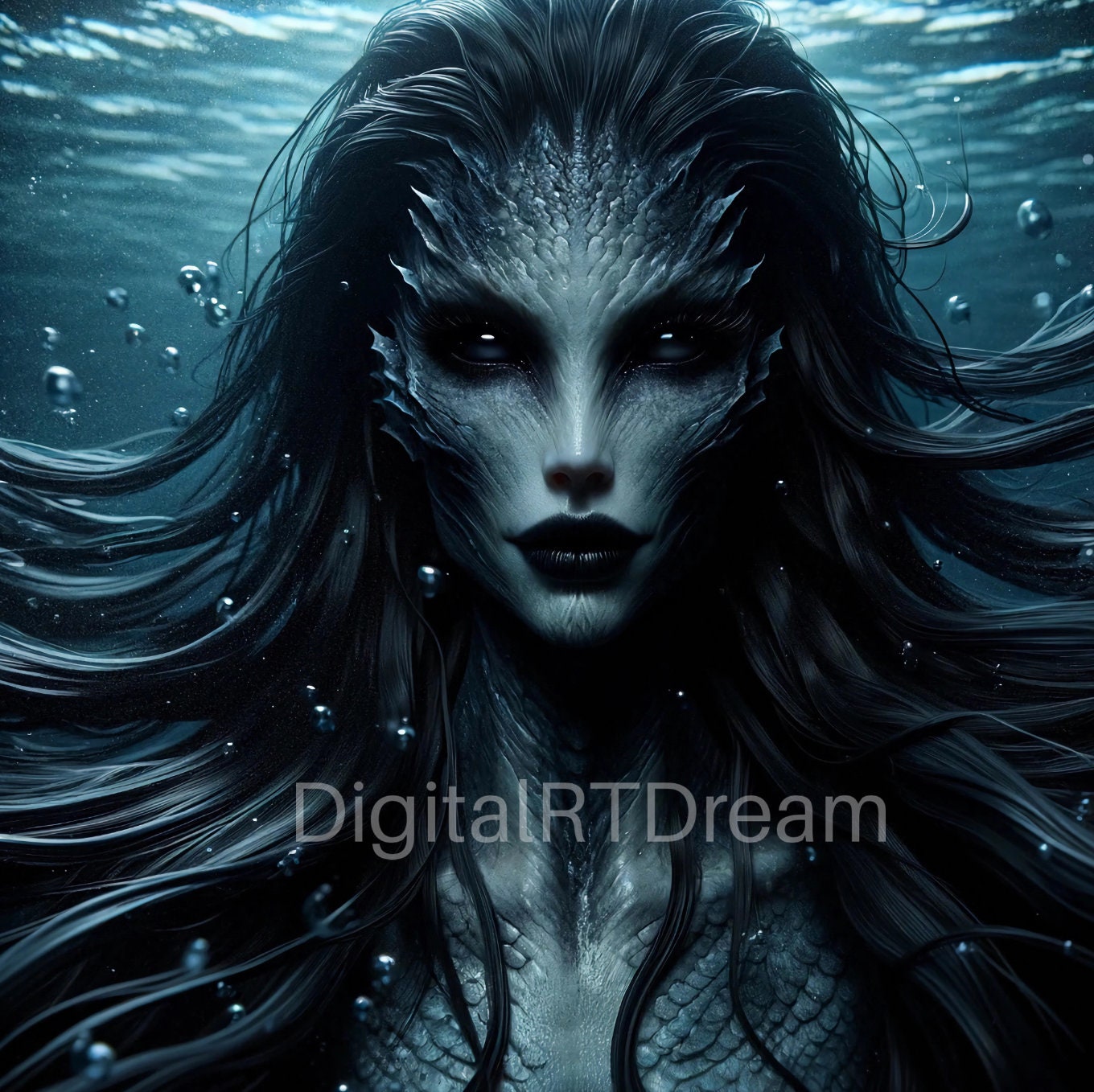 Creepy Dark Mermaid - Mysterious Art - High Resolution - JPG - Digital ...