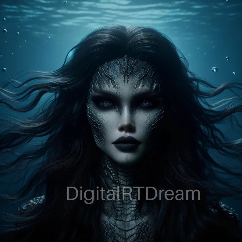Mysterious Dark Mermaid Creepy Art High Resolution JPG Digital Download ...