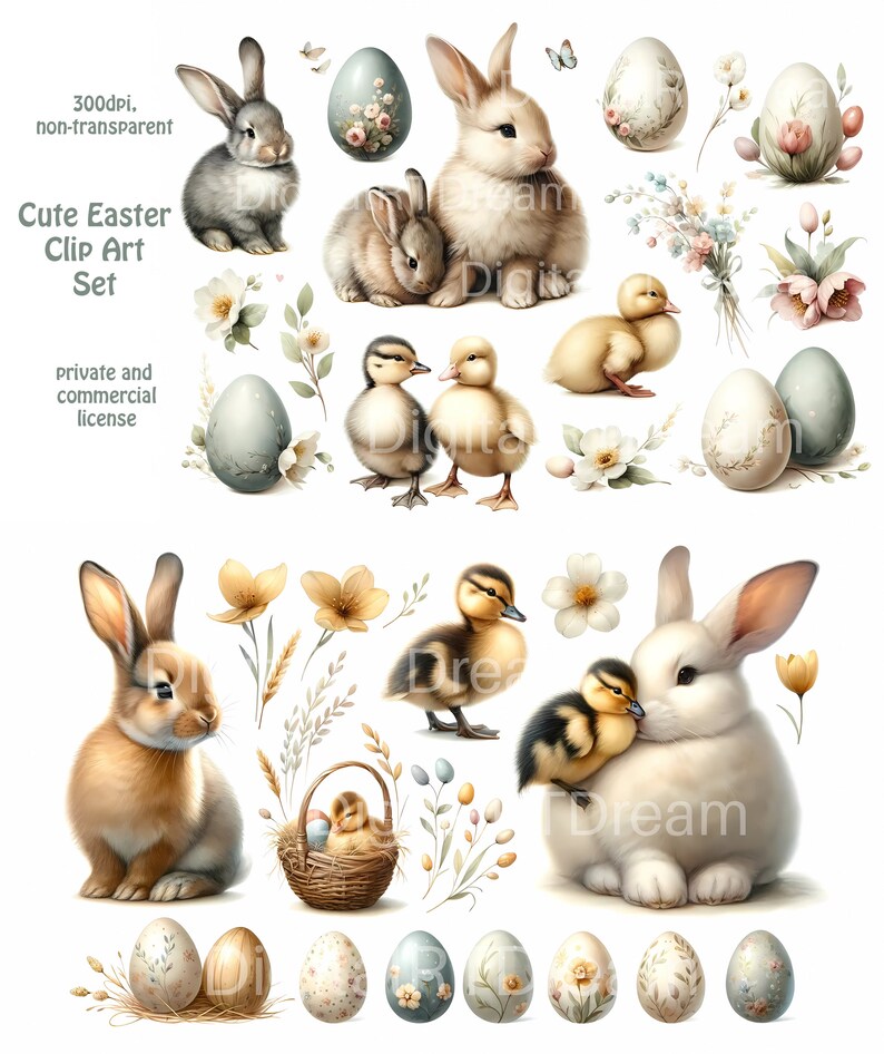 Cute Easter Clipart 2 Pages, High Quality, Jpgs Digital Download Bunny ...