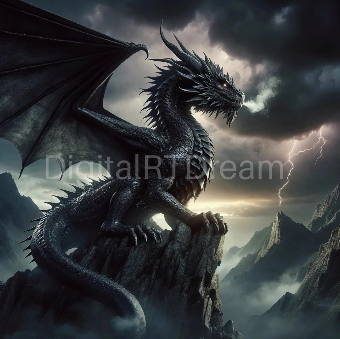 Mighty Black Dragon - Fantasy Art - High Resolution - JPG - Digital ...