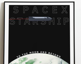 Adventure Awaits Spacex Starship on the Moon Surface Space Poster Art ...