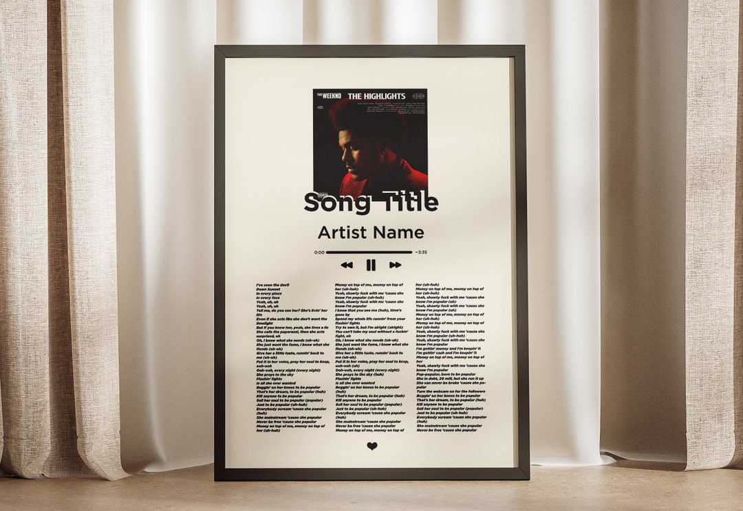 Custom Song Poster, custom lyric print, custom lyric poster, lyrics ...