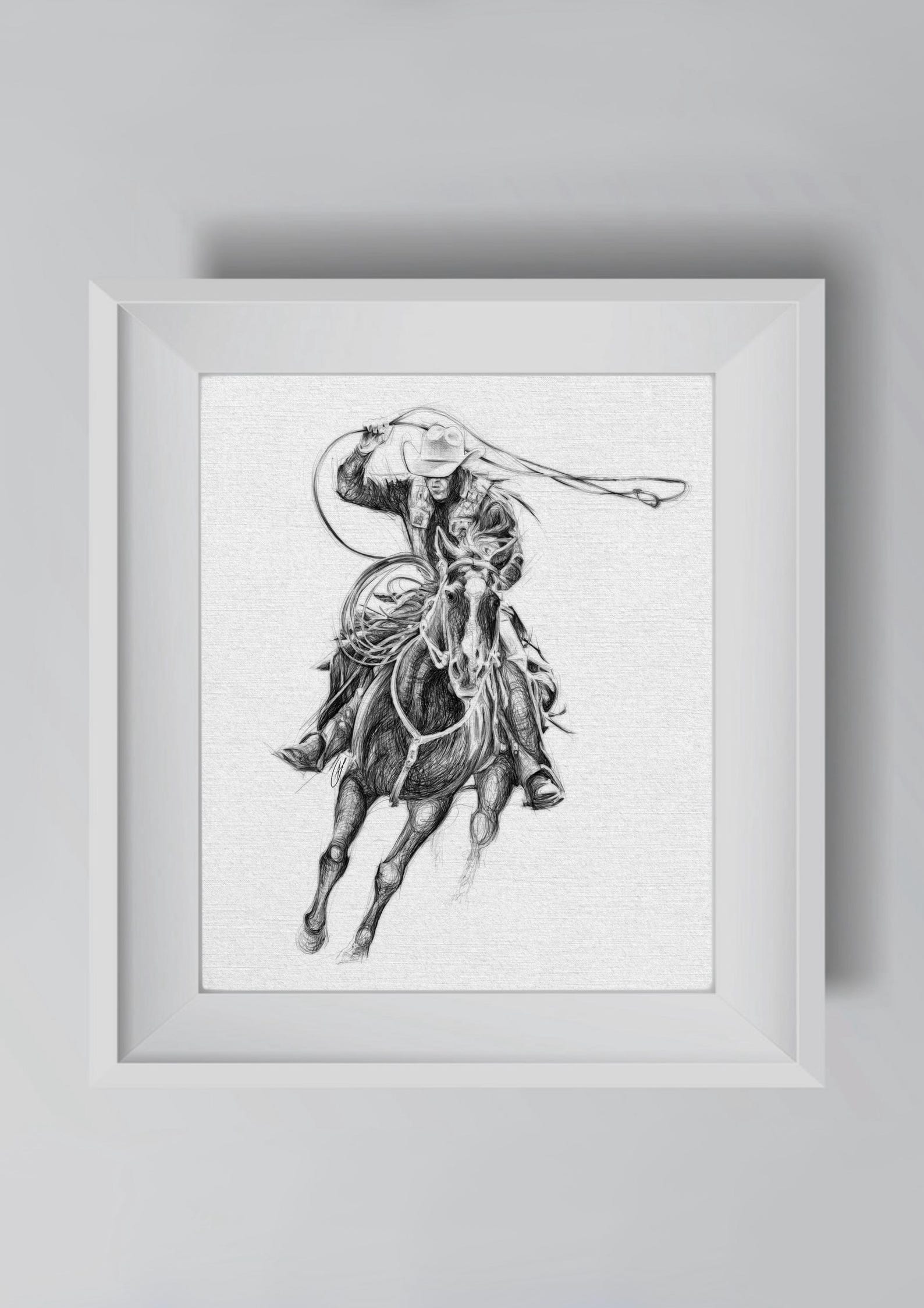 Cowboy Rodeo Sketch Art Print, Western Pencil Drawing (digital Download ...