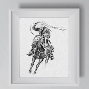 Dear Rodeo. Cowboy Riding a Horse With Lasso. Western Sketch Art ...