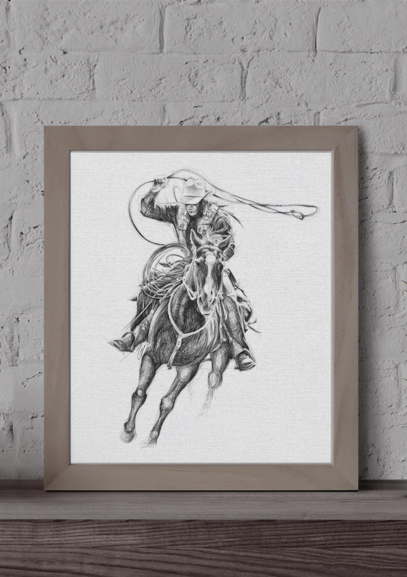 Dear Rodeo. Cowboy Riding a Horse With Lasso. Western Sketch Art ...