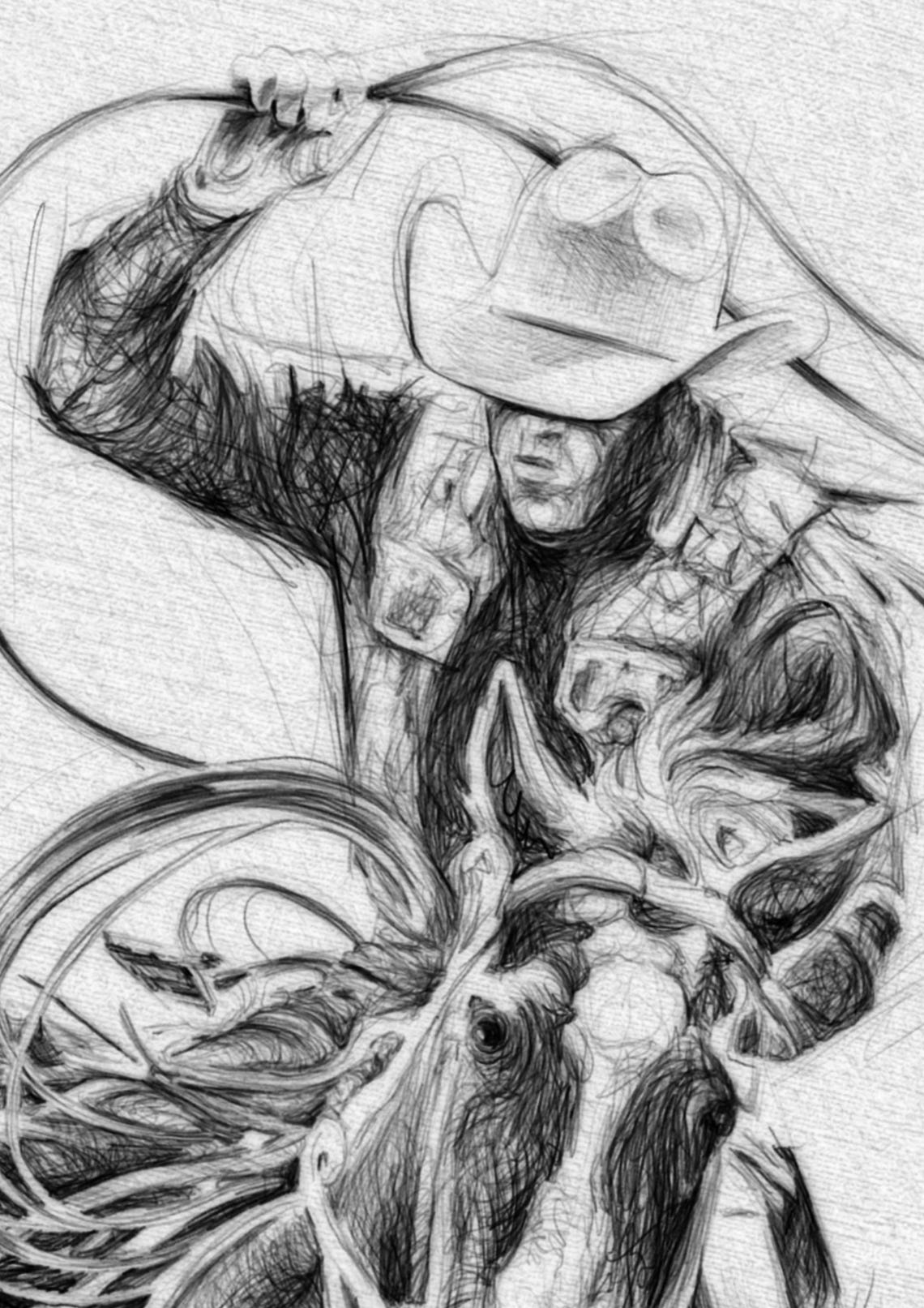 Dear Rodeo. Cowboy Riding a Horse With Lasso. Western Sketch Art ...