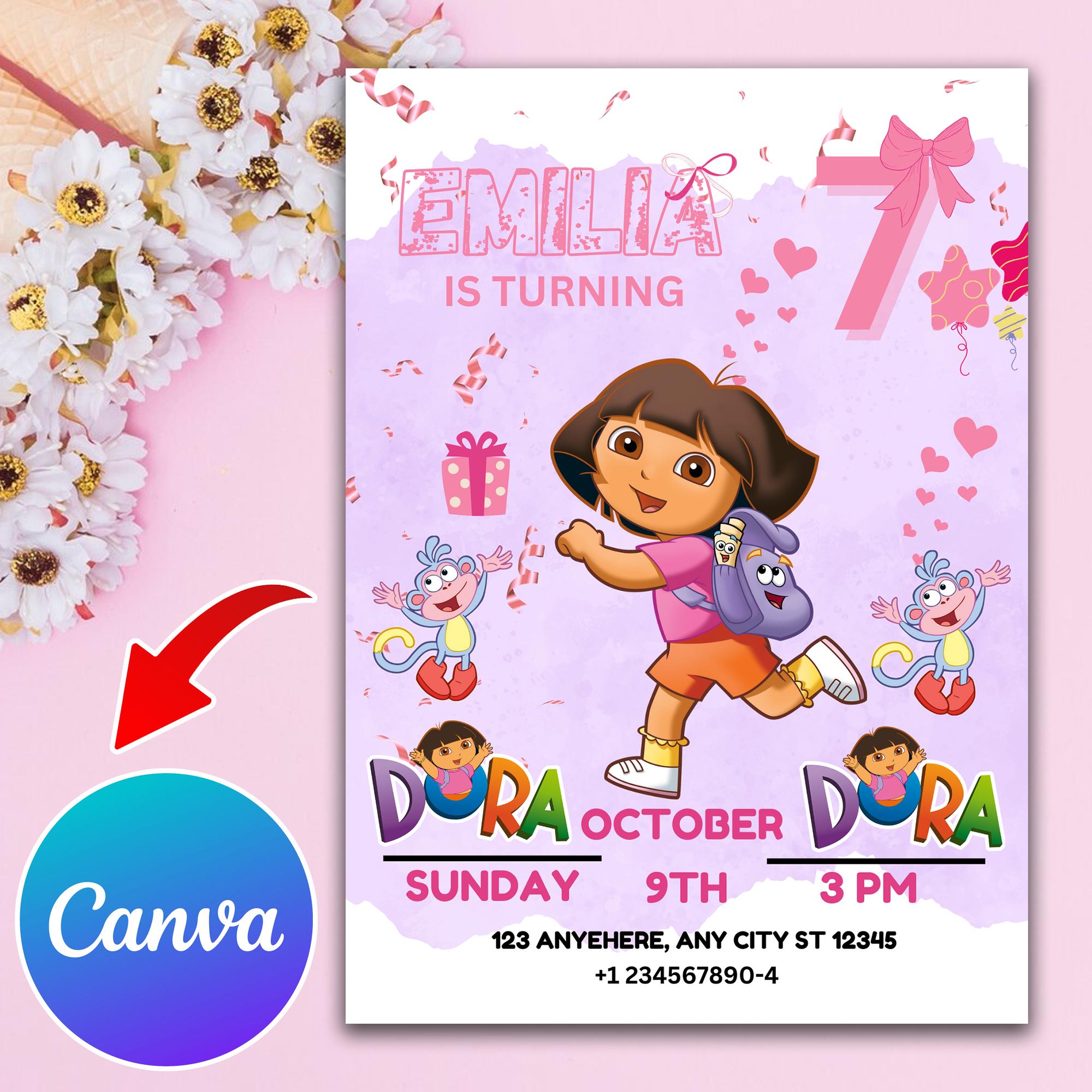 Editable Dora Birthday Invitation, Kitty Digital Birthday Template ...