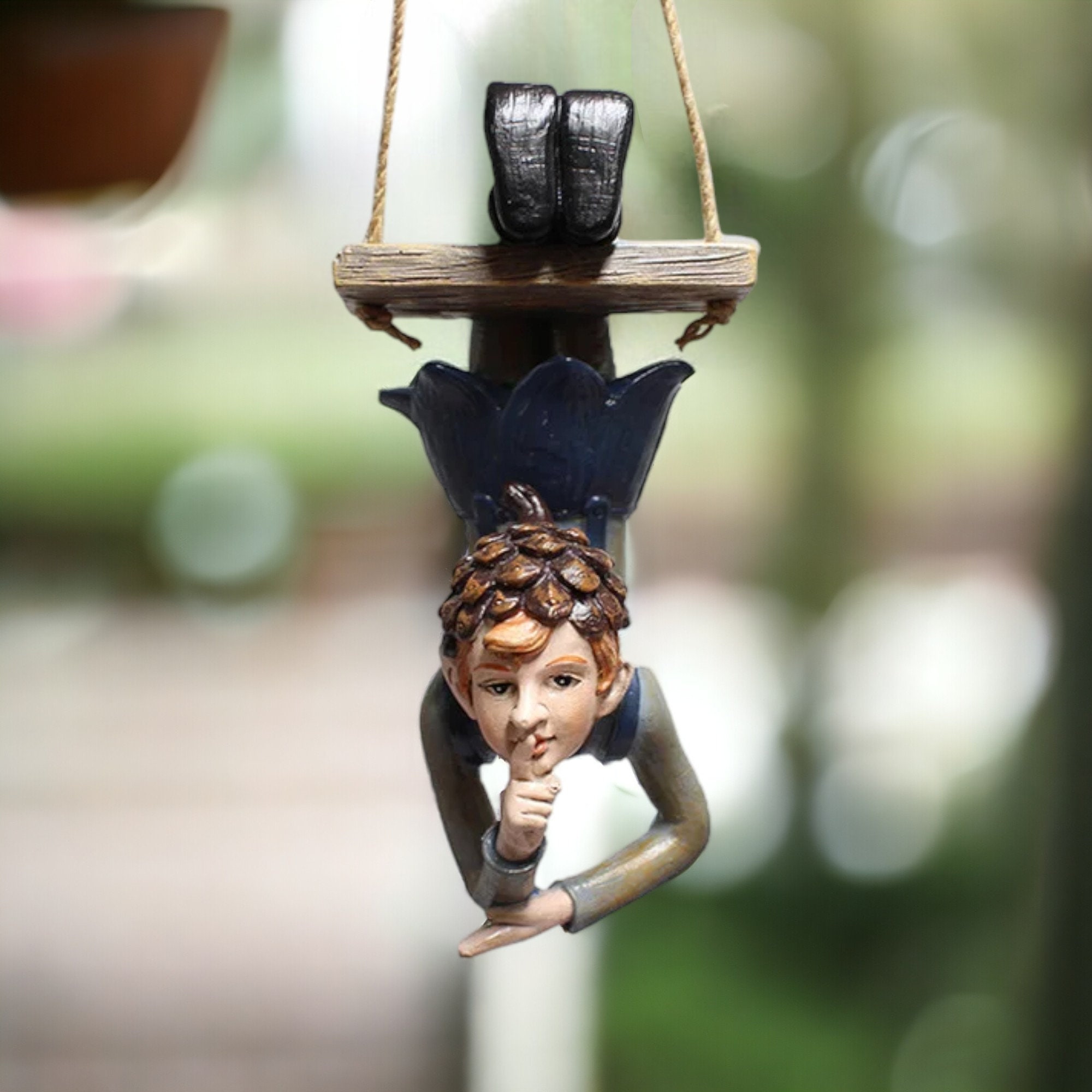 Hanging Elf, Fairy Garden, Fairy Ornament, Garden Figurine, Swing ...