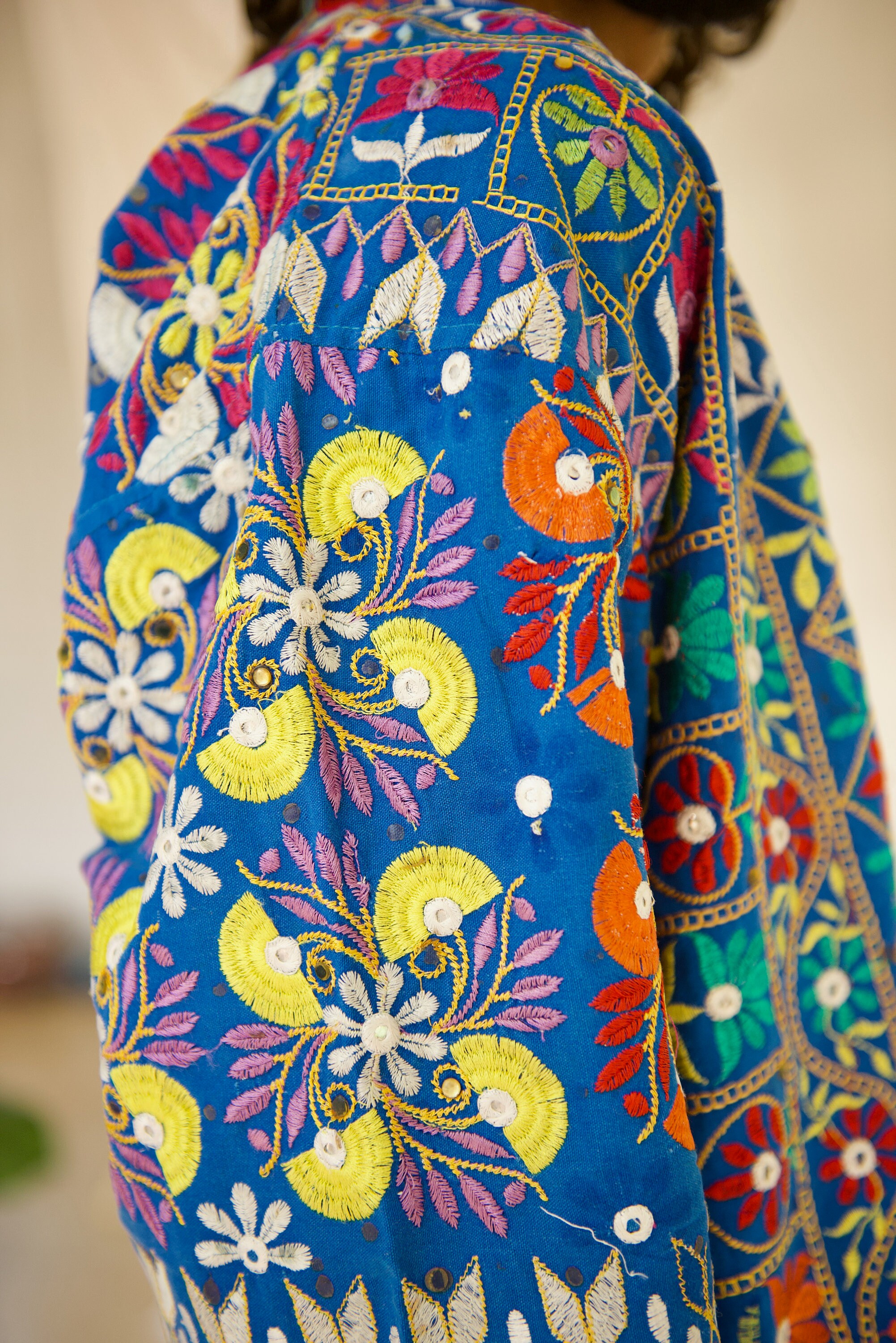 Sky Blue Neon Embroidered Upcycled Gujarati Embroidery Psychedelic ...