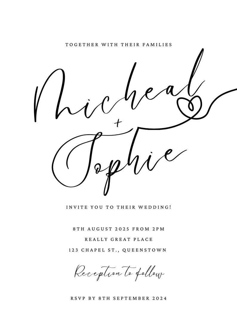 Minimalistic Wedding Invitation, Printable on Canva - Etsy