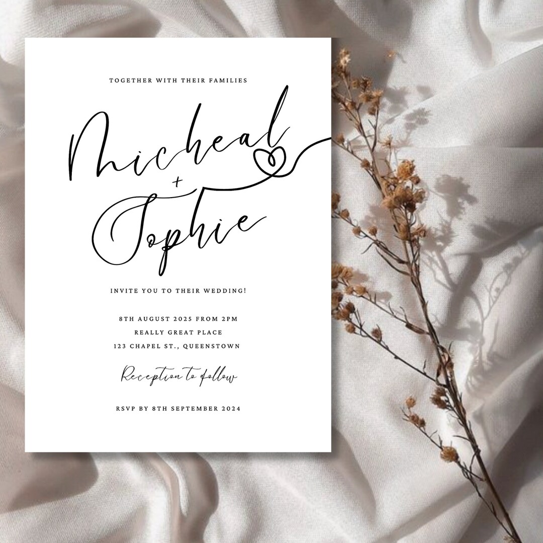 Minimalistic Wedding Invitation, Printable on Canva - Etsy