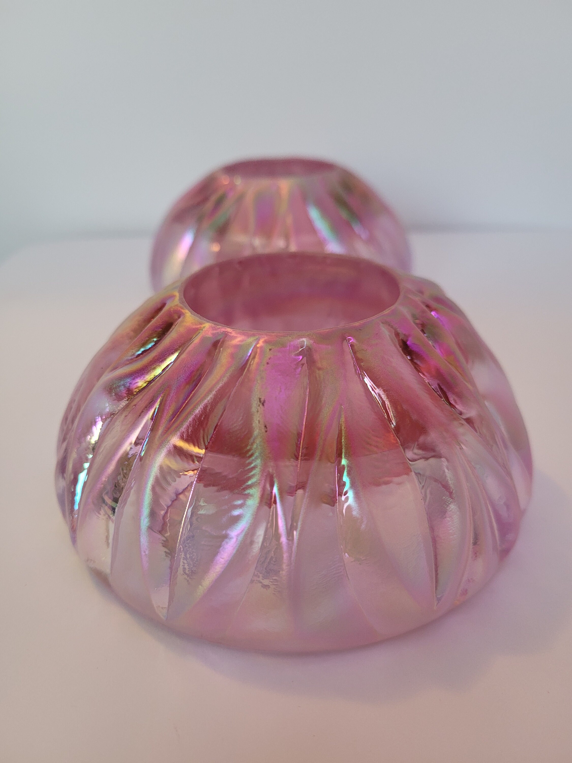 Fenton Pink Iridescent Candle Holders - Etsy