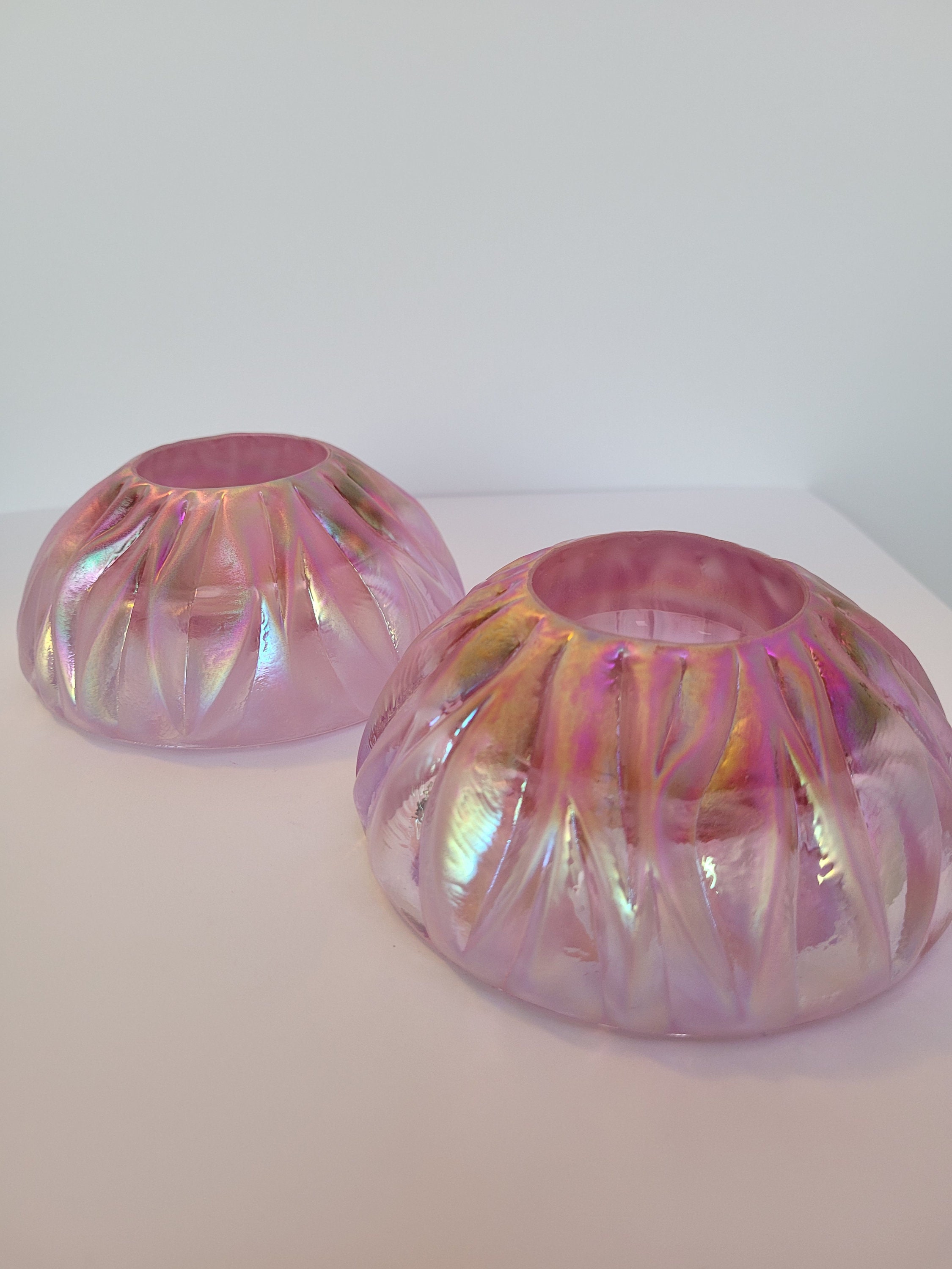 Fenton Pink Iridescent Candle Holders - Etsy