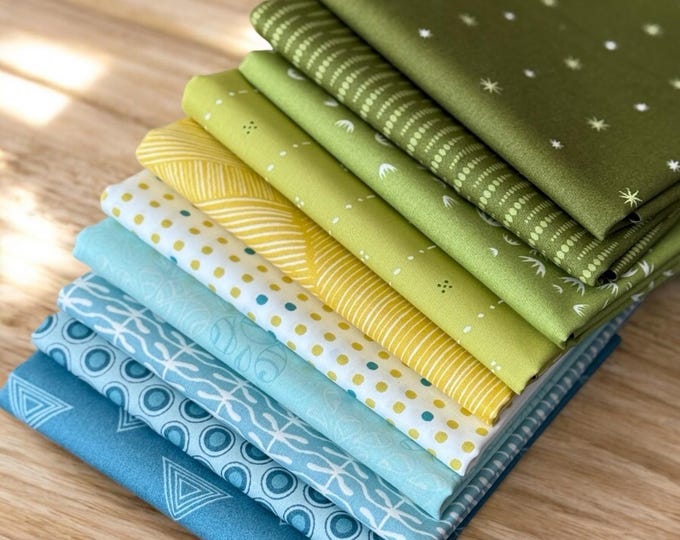 CLEARANCE + Blue and Green Fabric Bundle + 10 Fabrics + Fat Quarter ...