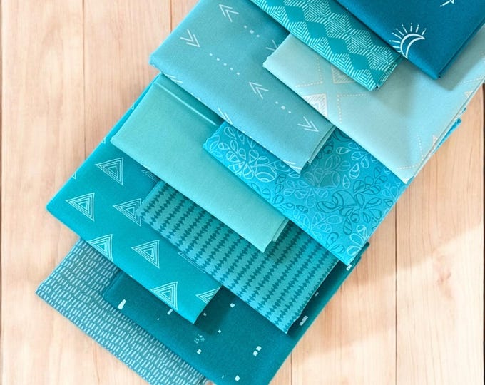 SALE Art Gallery Teal Fabric Bundle + 10 Fabrics + Shades of Teal Fat ...