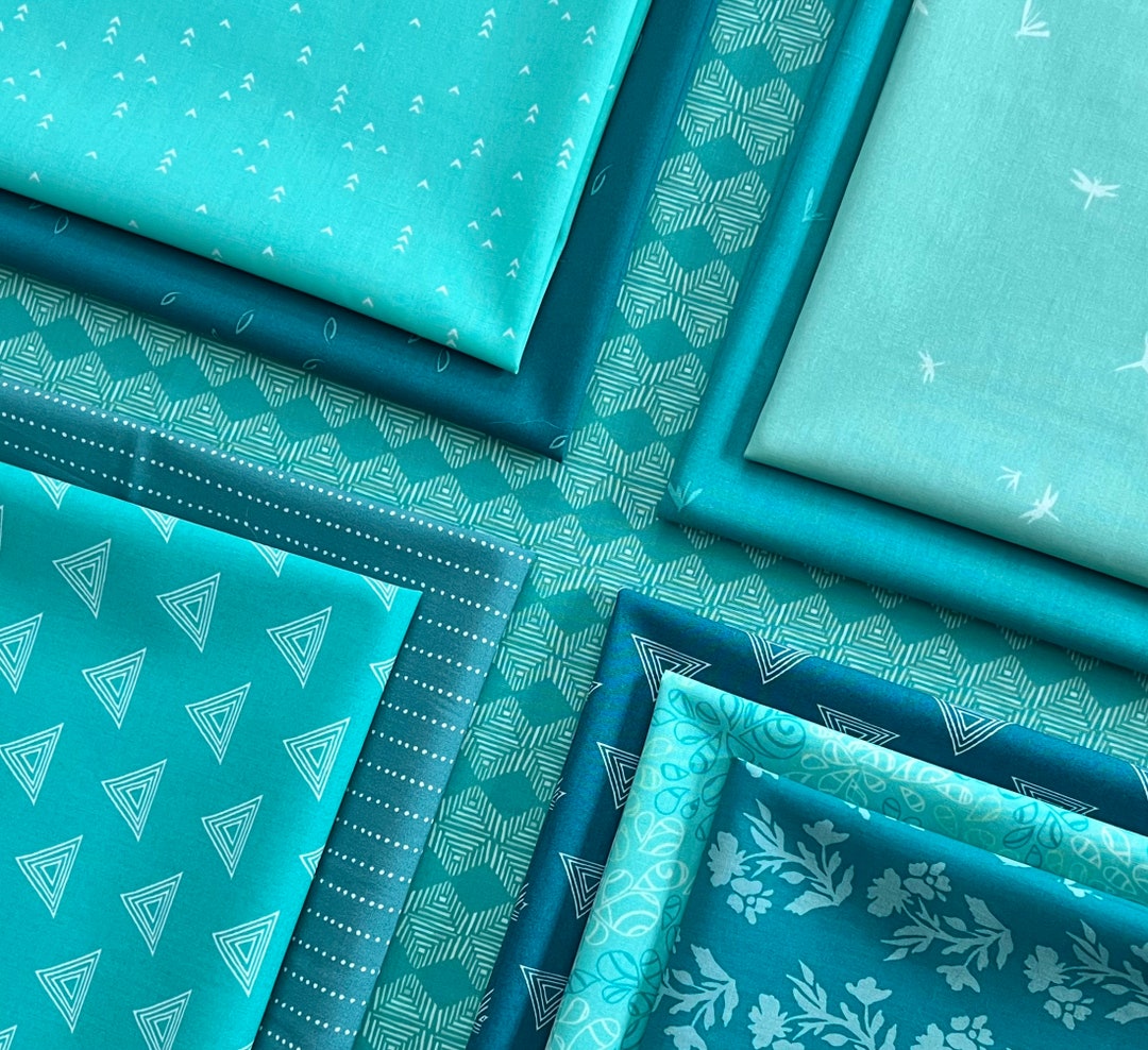 SALE Art Gallery Teal Fabric Bundle + 10 Fabrics + Shades of Teal Fat ...