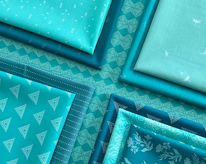 SALE Art Gallery Teal Fabric Bundle + 10 Fabrics + Shades of Teal Fat ...