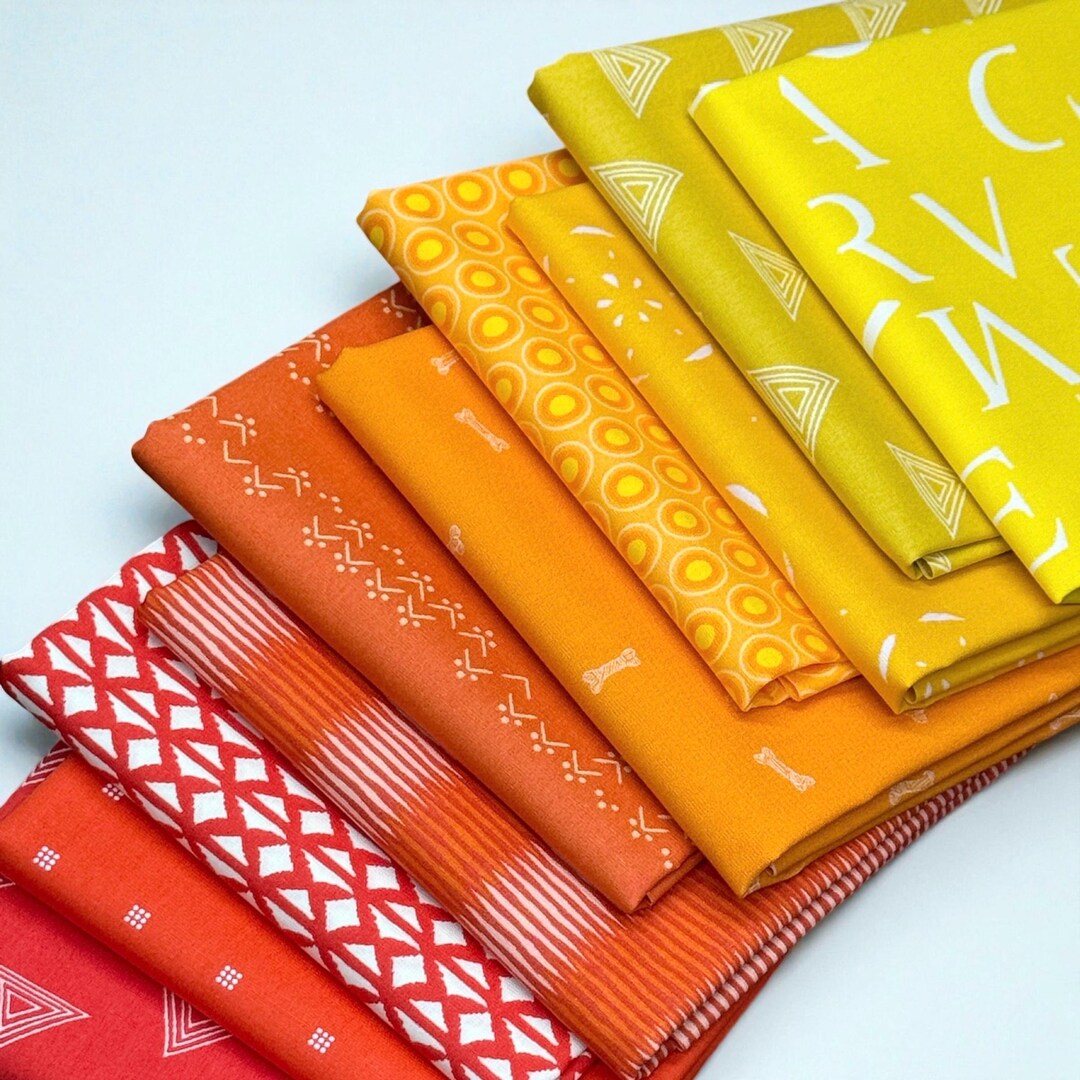 CLEARANCE + Red Orange Yellow Fabric Bundle + 10 Fabrics + Fat Quarter ...