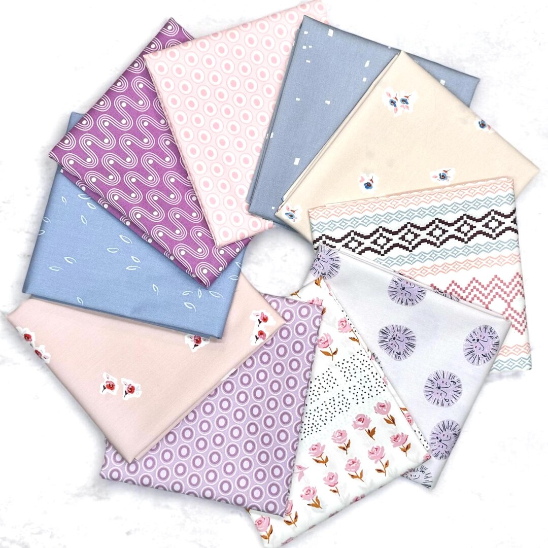 CLEARANCE + Purple Pink and Periwinkle + 10 Fabrics + Fat Quarter ...