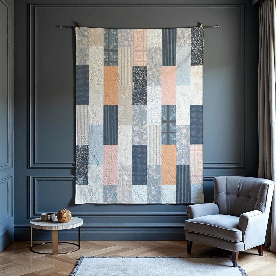 PRECUT Quilt Kit Dusty Blue Quilt Kit Blue Grey and Orange Beginner ...