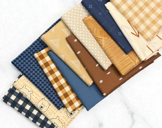 CLEARANCE + Boys Fabric Bundle + 12 Fabrics + Blue Brown Gold + Boys ...
