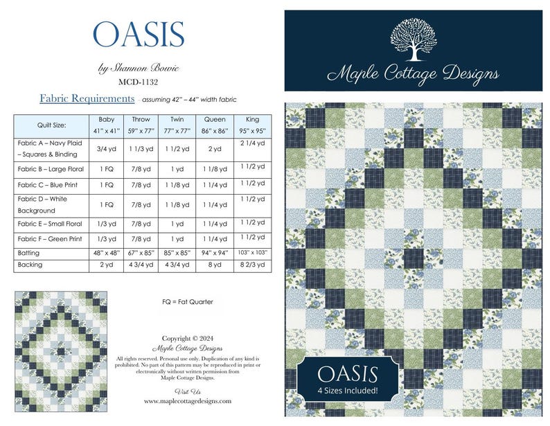 PRECUT Oasis Quilt Kit + Maple Cottage Designs Quilt Kit + Throw Size ...