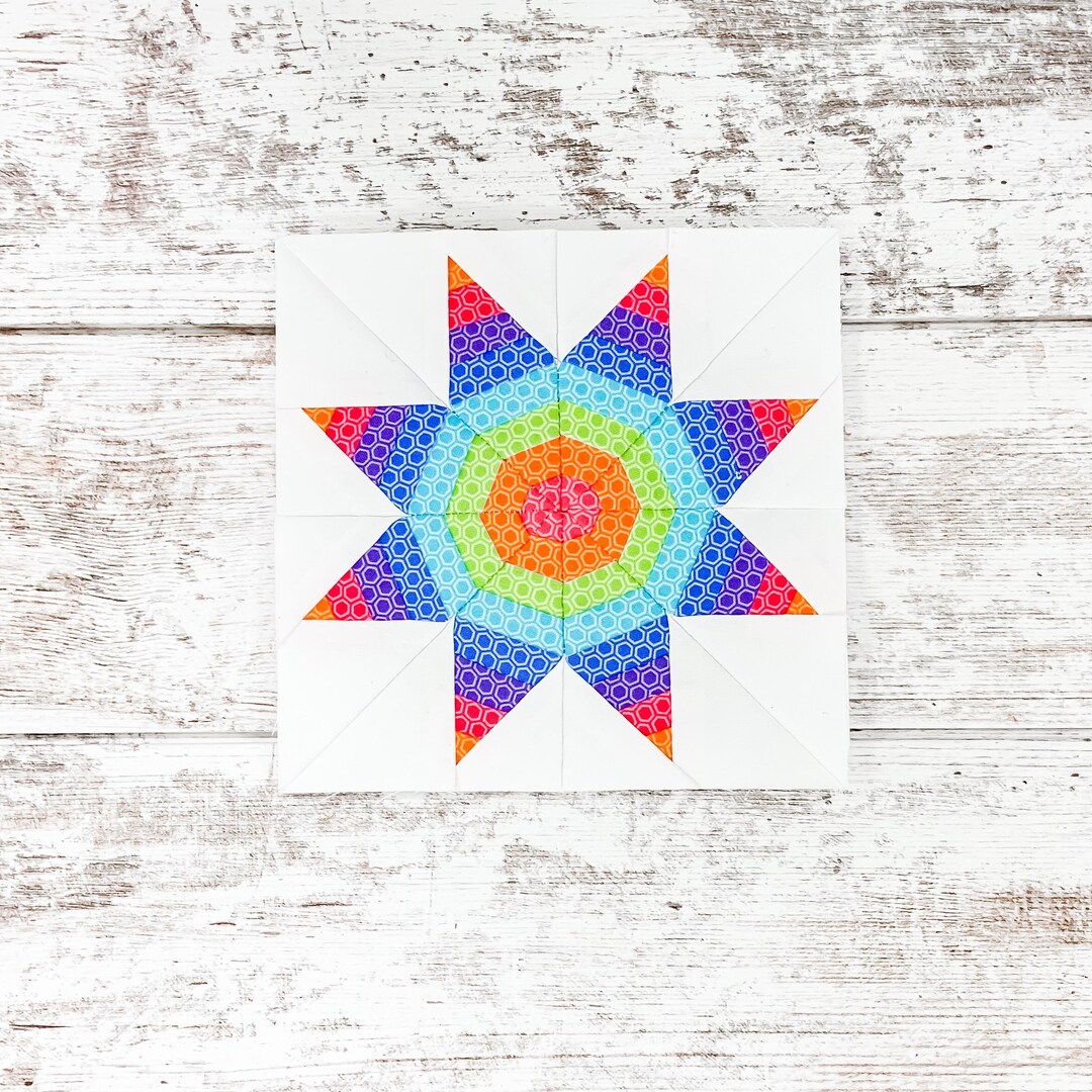 Bullseye Star Foundation Paper Piece Block Pattern + Star Quilt Block ...